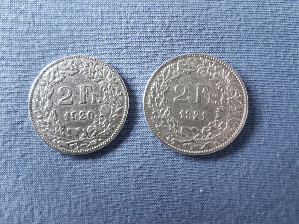 2 x 2 Franken Silbermünzen 1920 und 1921 ab nur 1 Franken !! | Kaufen auf Ricardo