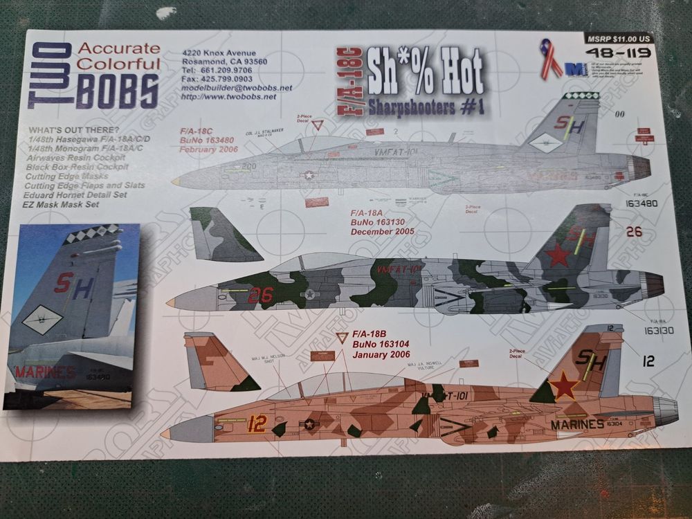 F-18A/C/D TWO BOBS Decal 1/48 (Neu und originalverpackt) in Selzach für ...
