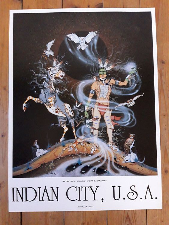 Signierter Kunstdruck „Eule“, Little Chief Kiowa-Indianer (Neu (gemäss ...