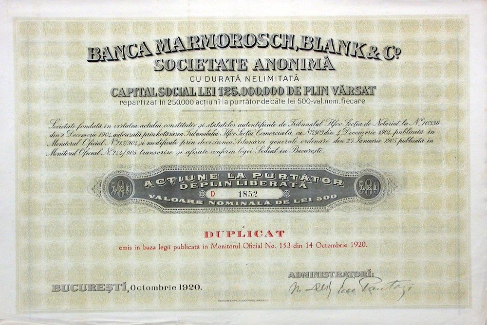 Banca Marmorosch, Blank & Co. SA, Bukarest - 1920 (Gebraucht) in ...