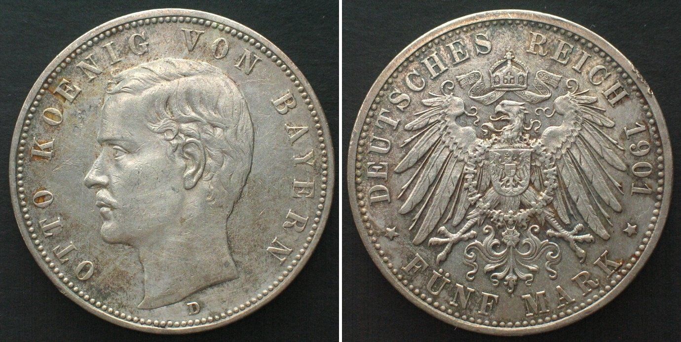BAYERN 5 Mark 1901 D, OTTO, Silber J.46, ERHALTUNG! vz+ (Gebraucht) in ...