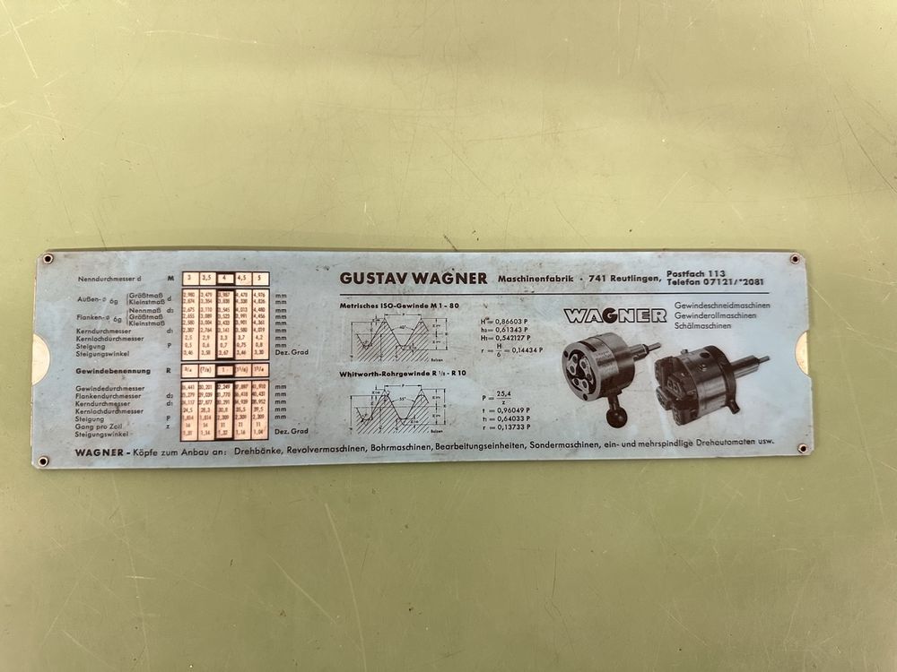 Vintage Wagner Thread Cutting Chart. (Gebraucht) in Aarberg für CHF 10 ...