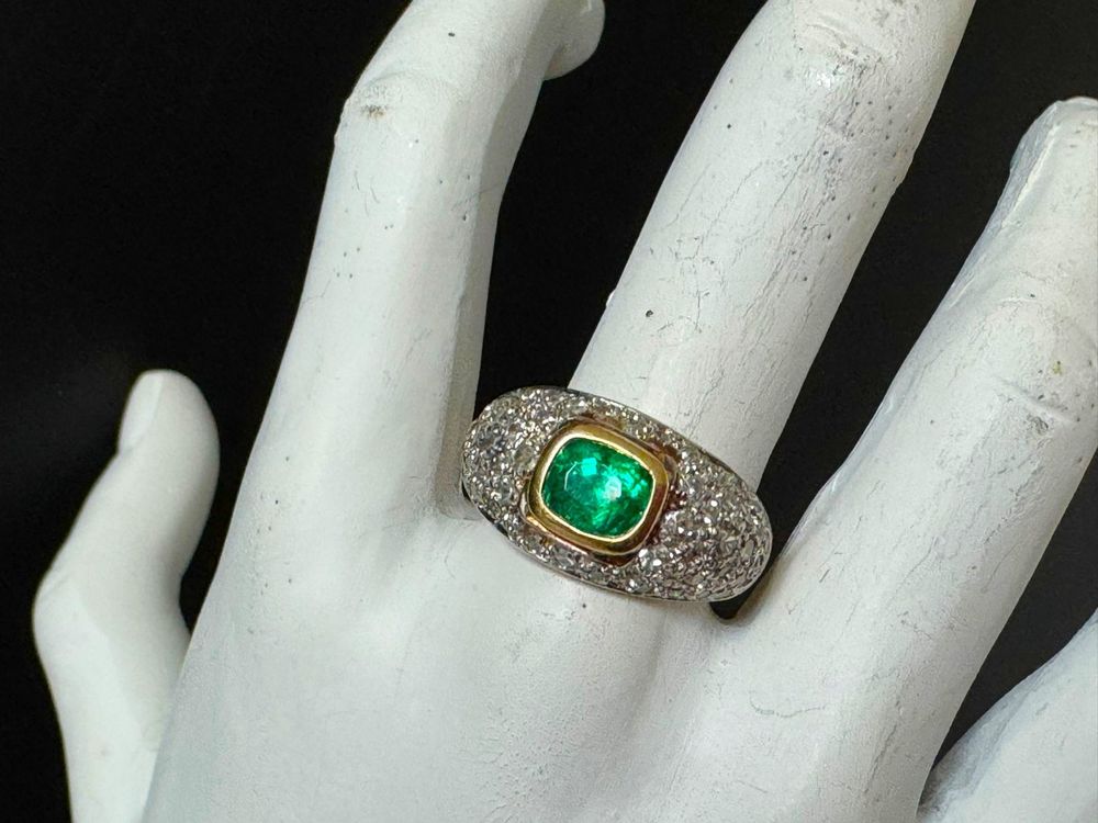 Um 1930 antiker Ring 750 GG & Platin mit Smaragd & Diamanten (Gebraucht ...
