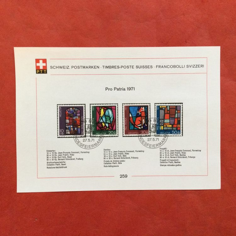 PTT Sammelblatt Nr. 259 Pro Patria 1971 B150 - B153 (Gebraucht) in S. Pietro für CHF 1.5 – mit ...