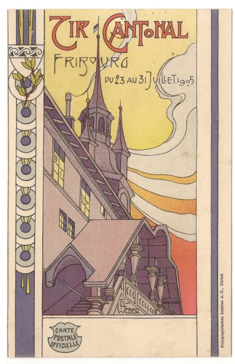 Carte postale officielle FRIBOURG Tir cantonal 1905 (Gebraucht) in Fribourg für CHF 5 – mit ...