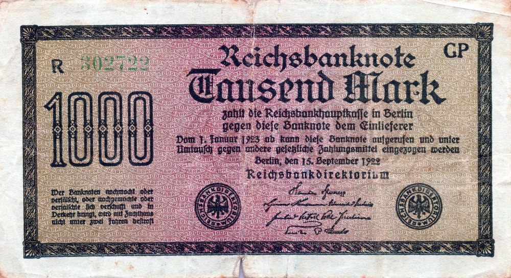 1000 Mark, Reichsbanknote, 1922 (Gebraucht) in Neuhausen für CHF 2 ...