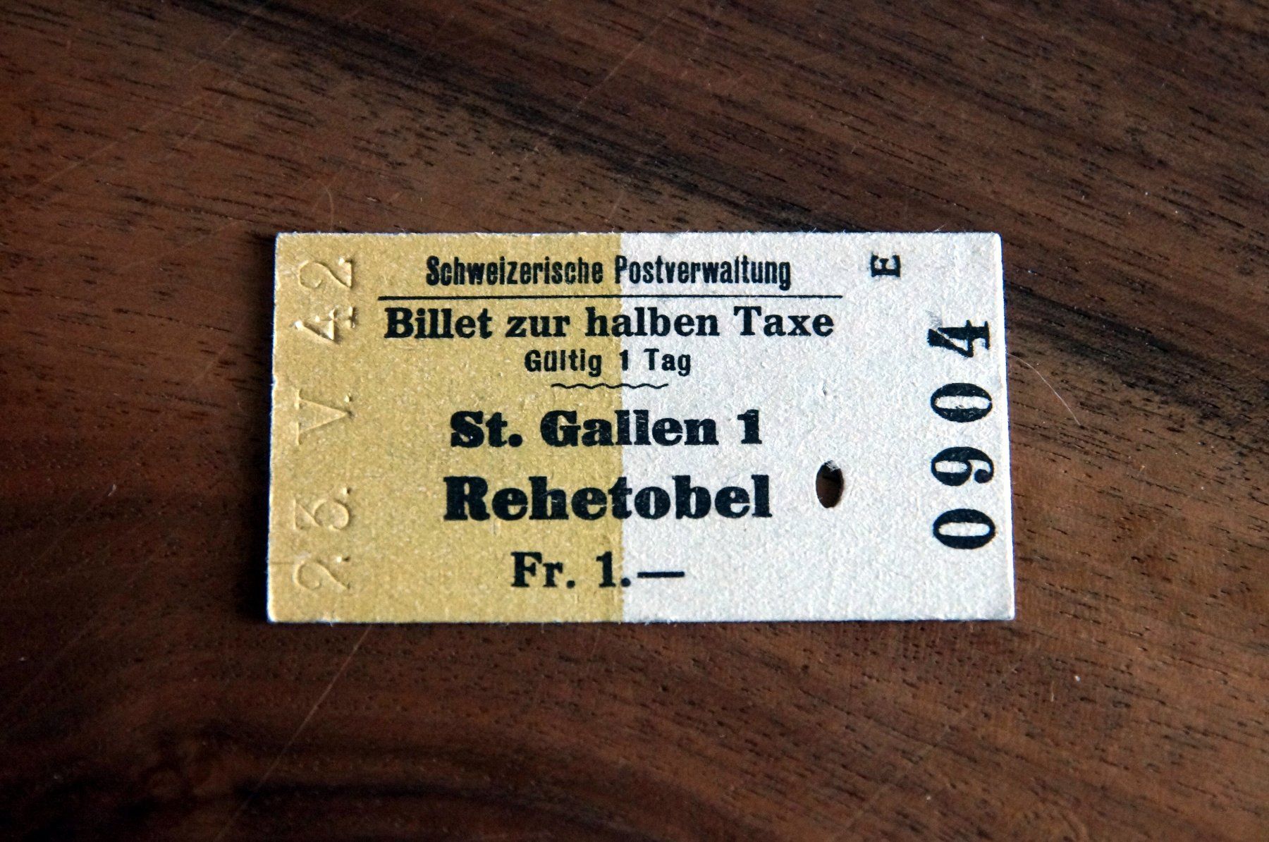 Schweizer. Postverwaltung Billet St. Gallen - Rehetobel 1942 (Gebraucht ...