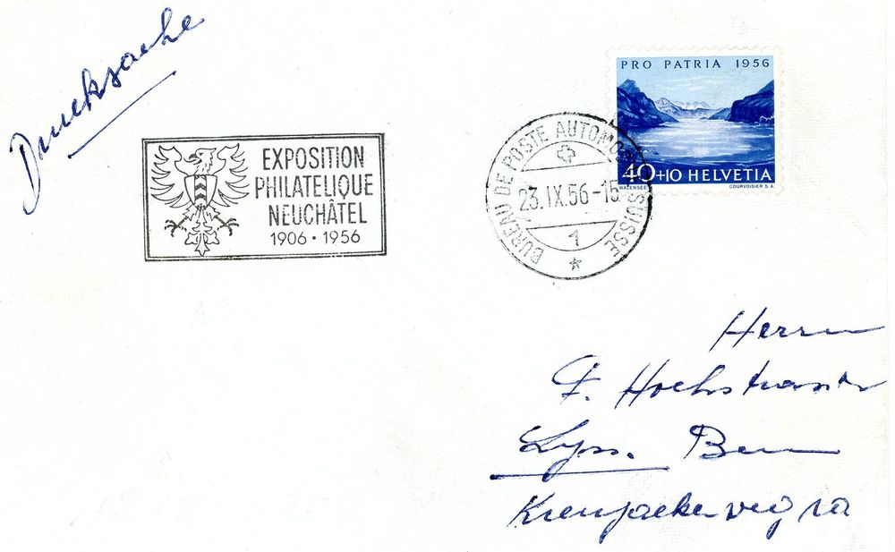 Neuenburg So-Stempel 1956 mit PP 40 Rp. (Gebraucht) in Einsiedeln für ...