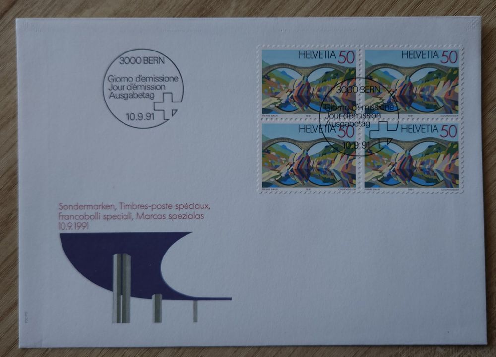 CH-Z 814-817 FDC Viererblock (1991) (Gebraucht) in Hittnau für CHF 1 – mit Lieferung auf Ricardo ...
