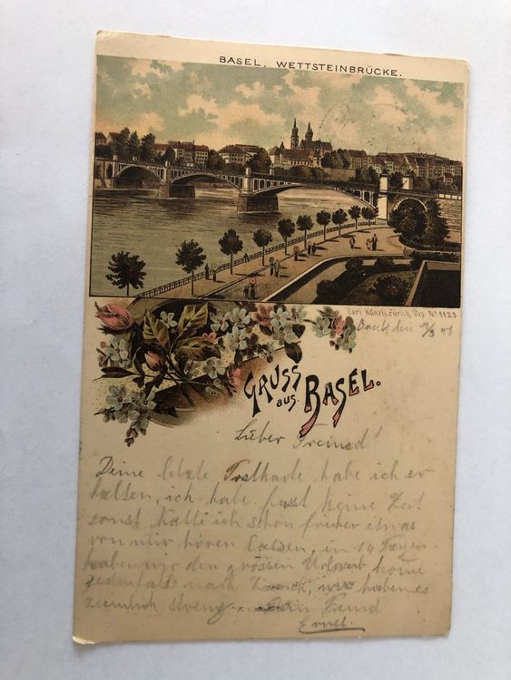 Gruss aus Basel Wettsteinbrücke 1898 Lithokarte | Kaufen auf Ricardo