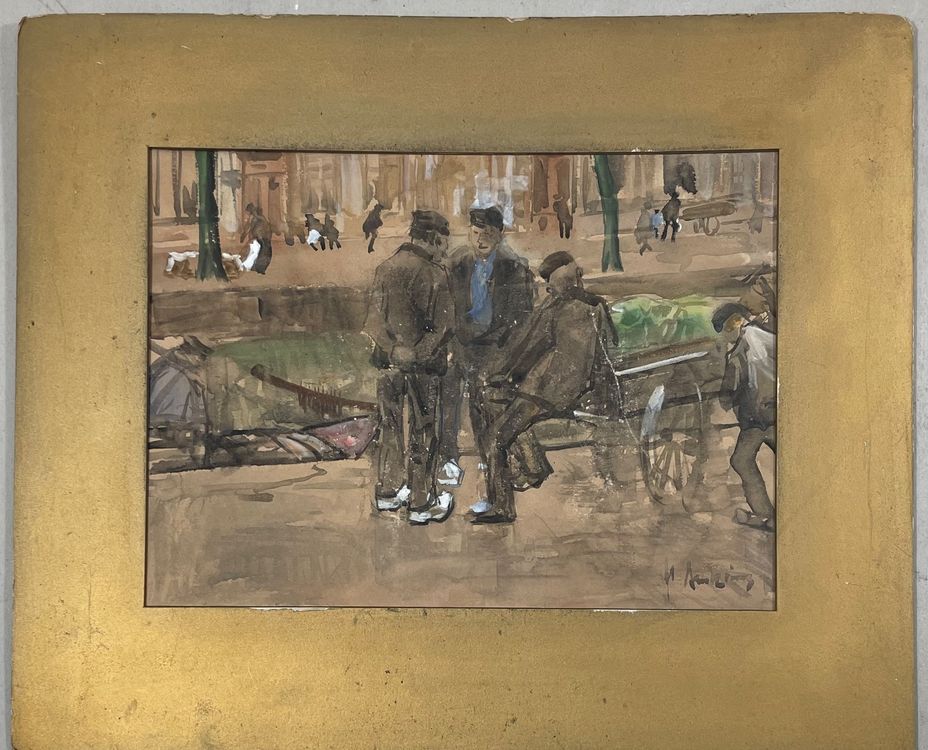 Interessantes Aquarell Szene im Park unleserlich Signiert | Kaufen auf ...