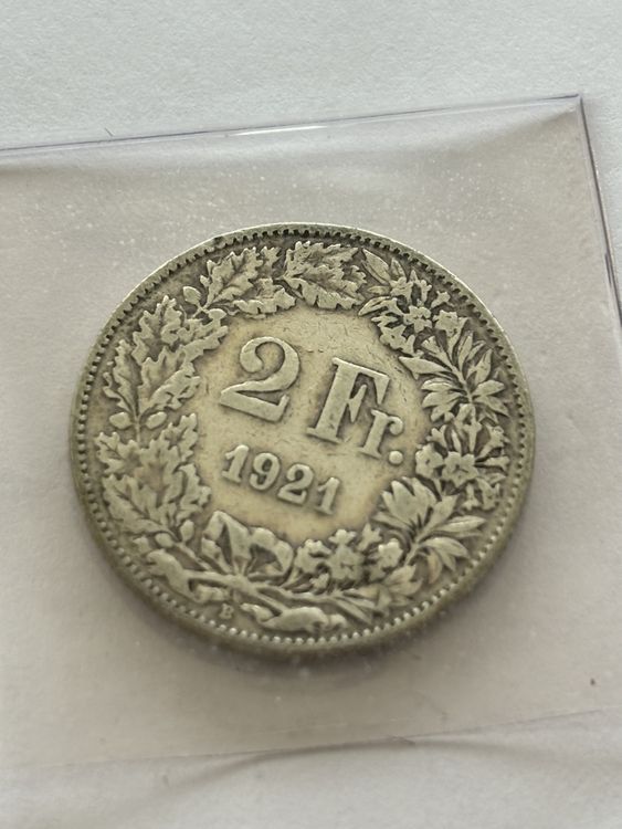Silbermünze 2 Franken Helvetia 1921 Schweiz Swiss Franc Vren (Gebraucht) in Langnau am Albis für ...