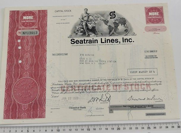 Seatrain Lines, Inc. 200 shares, 17.01.1972 | Kaufen auf Ricardo