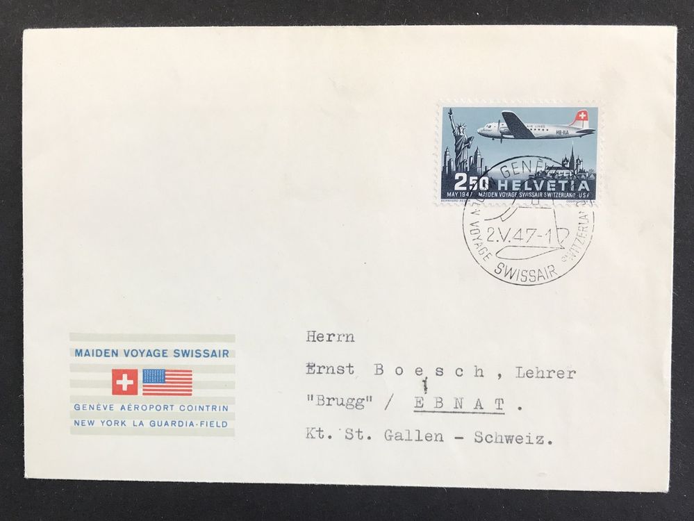 ANTIKE BRIEFUMSCHLAG SWISSAIR 1947 GENÉVE-NEW YORK (Gebraucht) in ...