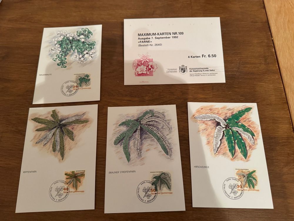 Maximum-Karten Nr. 109 ,,FARNE 1992'' Liechtenstein (Neu (gemäss Beschreibung)) in Winterthur ...