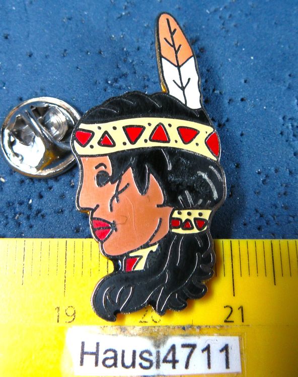 INDIAN-GIRL MIT FEDER IM HAAR PIN ENAMEL TOP-QUALITÄT 40mm | Kaufen auf ...