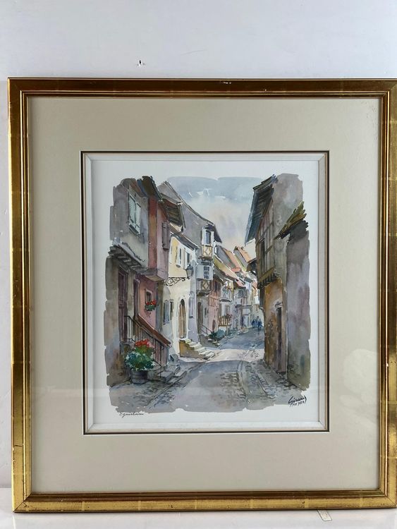 Strassenszene Aquarell Signiert | Kaufen auf Ricardo