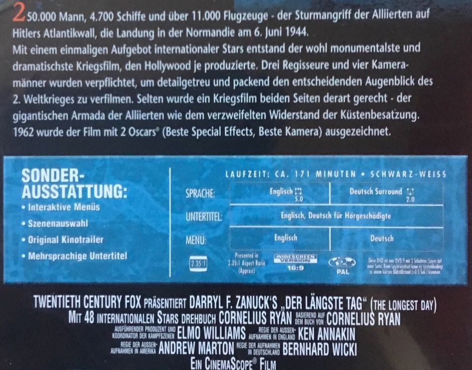 Der längste Tag (1962) s/w, 2 DVD Special Edition - WW2 Kult (Gebraucht) in Zürich für CHF 12.9 ...