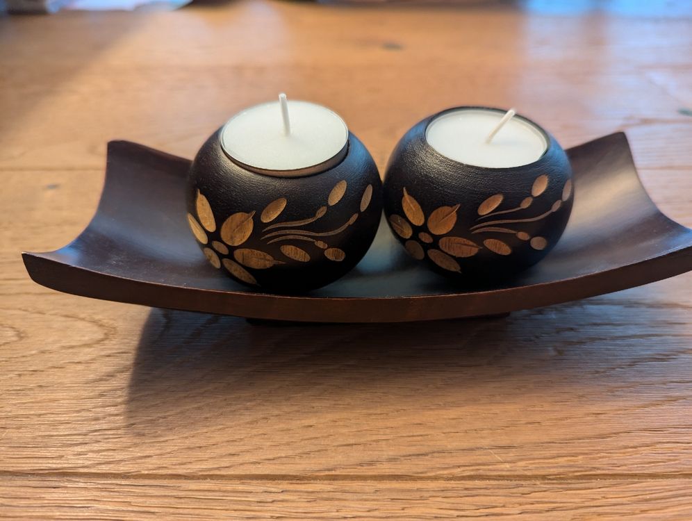 2 Deko Teelichthalter Holzschale aus Thailand (Neu (gemäss Beschreibung ...
