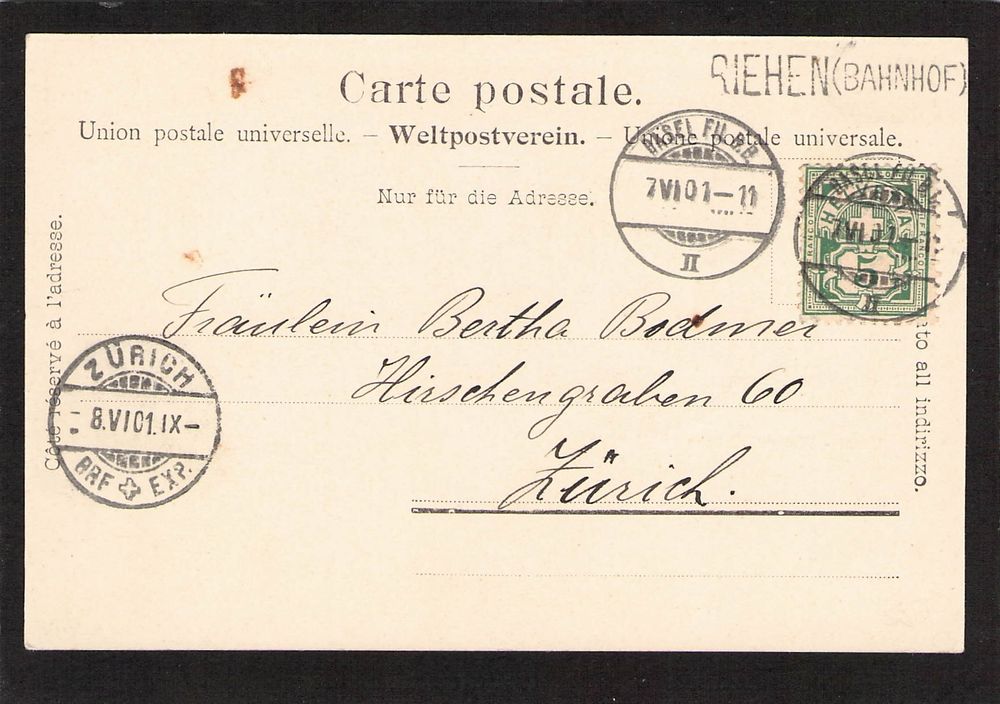 Stabstempel Riehen ( Bahnhof ) auf AK Basel , gel. 1901 | Kaufen auf Ricardo