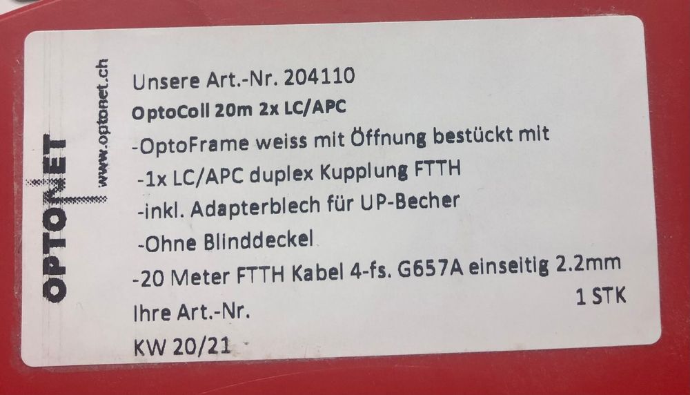 FTTH Glasfaserkabel Draka G657A – 18 m mit OptoFrame LC/APC (Neu ...