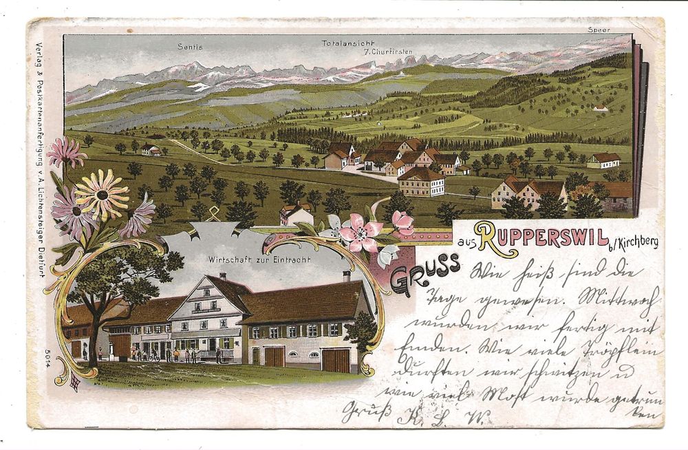 Gruss Aus Rupperswil Kirchberg Sg Lichtensteiger Litho 1902 Kaufen
