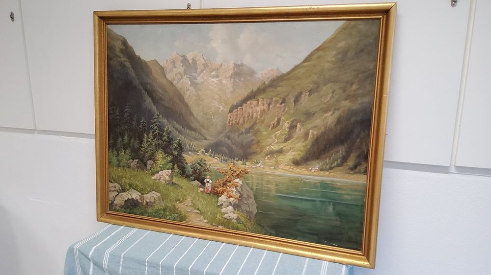 Magnifique ancien grand tableau de montagne avec lac | Kaufen auf Ricardo