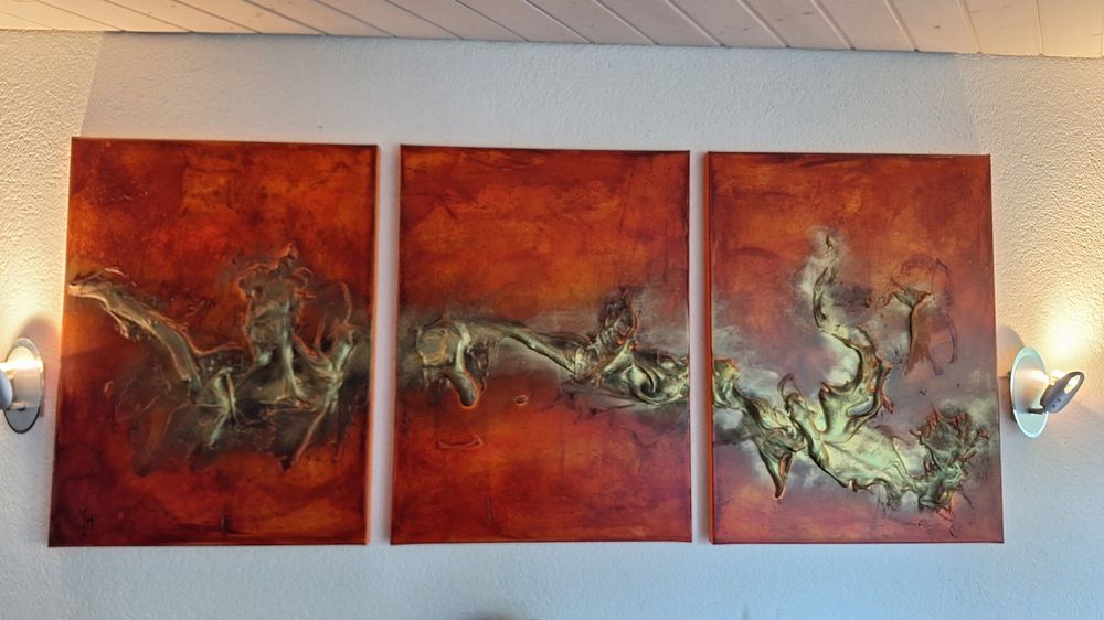 3er Set Acrylbild Moderne Kunst Unikat Struktur rot gold (Gebraucht) in Herzogenbuchsee für CHF ...
