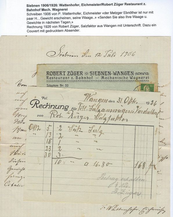 Siebnen-Wangen 1906/1926: Wattenhofer Eichmeister/R.Züger (Gebraucht) in Hünenberg für CHF 18 ...