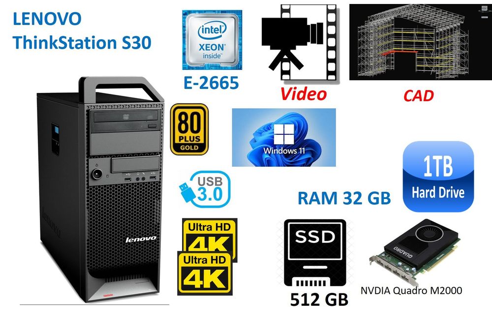 PC Lenovo Thinkstation S30 32GB Win11pro 512GB SSD CAD M2000 (Gebraucht ...