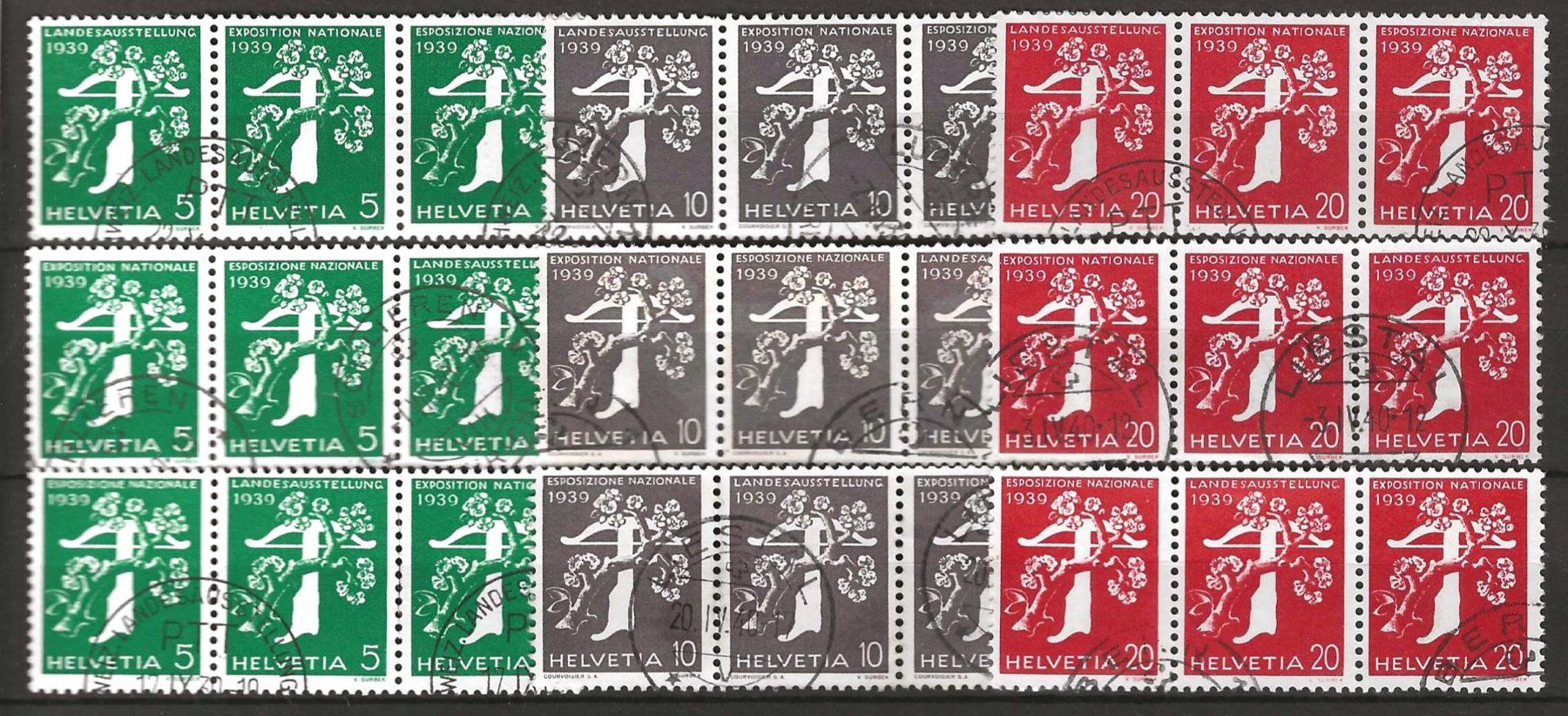 1939 : Landi 3-er Streifen Nr.Z25a - Z27c : KP 330.-- (Gebraucht) in ...