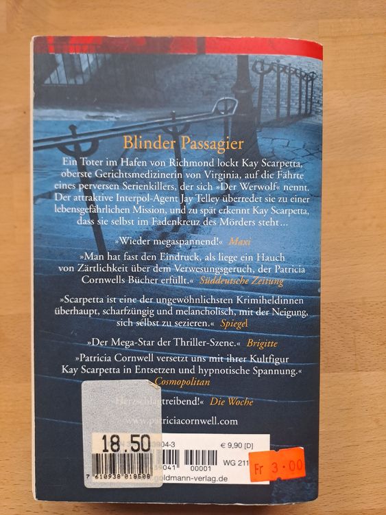 Patricia Cornwell - Blinder Passagier (Gebraucht) in Sevelen für CHF 2 ...