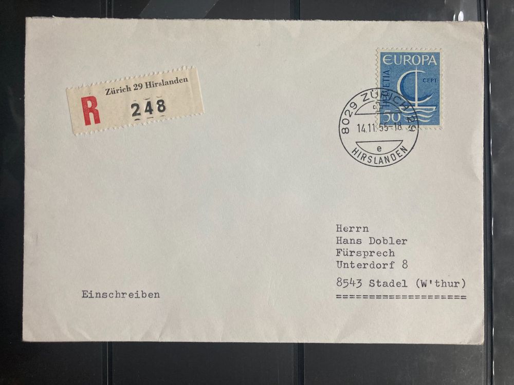 Schweiz 1966 R-Brief 50Rp CEPT Zürich 29 Hirslanden (Gebraucht) in Liestal für CHF 1 – mit ...