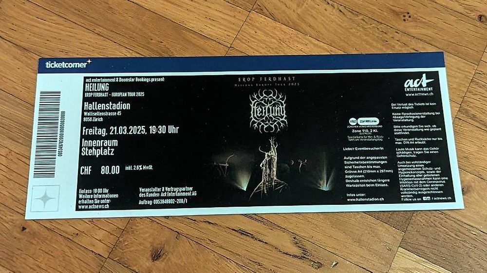 Heilung (Zürich, 21. März 2025) - Konzertkarte / -ticket (Gebraucht) in ...