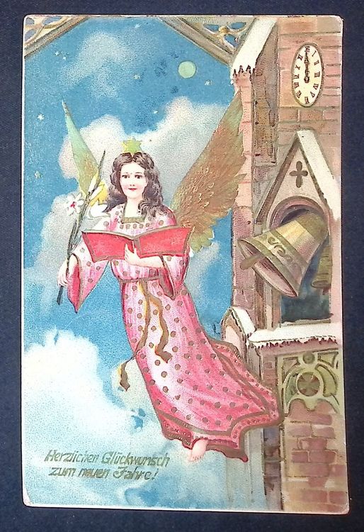 Kitschkarte Neujahrsgrüsse Engel gel 1911 | Kaufen auf Ricardo