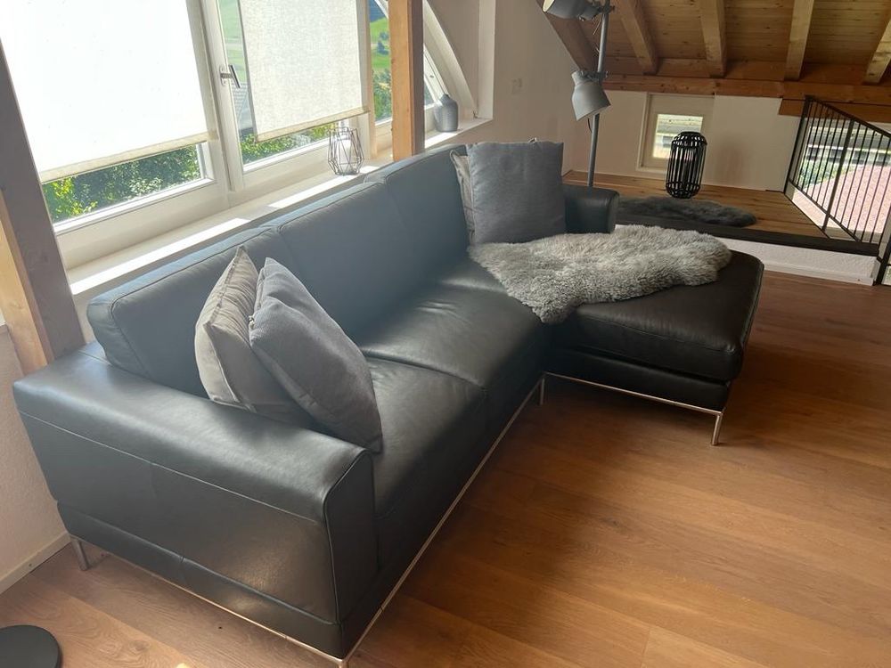 IKEA Arild Ledersofa schwarz mit Recamiere / Chaise longue (Gebraucht) in Stettlen für CHF 650 ...