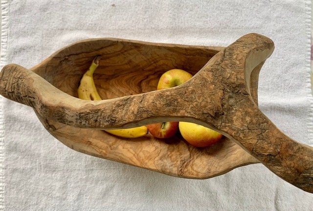 grosser Obstkorb mit Griff aus Olivenholz NEU (Neu (gemäss Beschreibung ...
