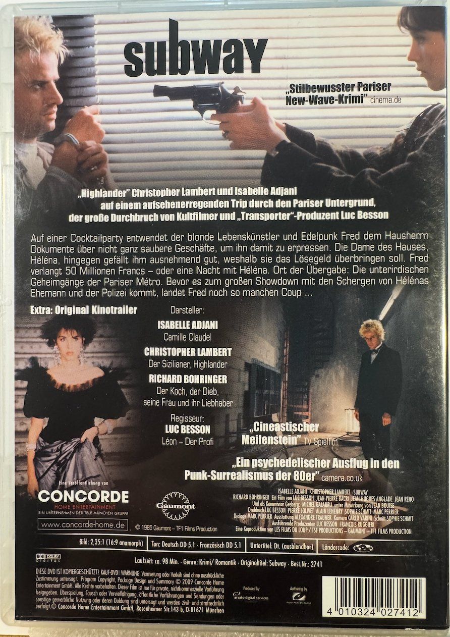 DVD SUBWAY - CHRISTOPHER LAMBERT - ISABELLE ADJANI (Gebraucht) in Wisen ...