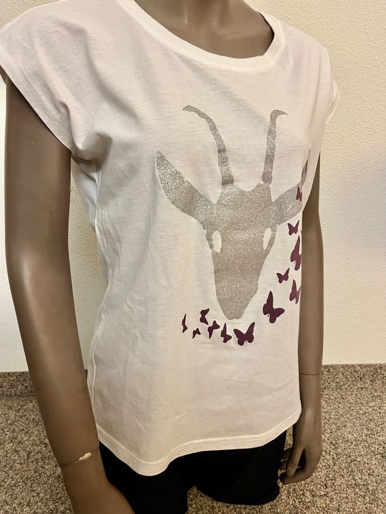 Trachtenmodeshirt, Glitzer-Steinbock&Schmetterlinge, Gr40/42 (Neu (gemäss Beschreibung)) in ...