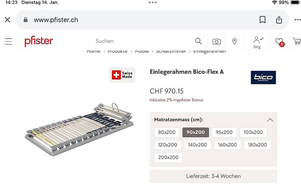 Einlegerahmen Bico-Flex A 90x200 Swiss Made (Neu (gemäss Beschreibung ...