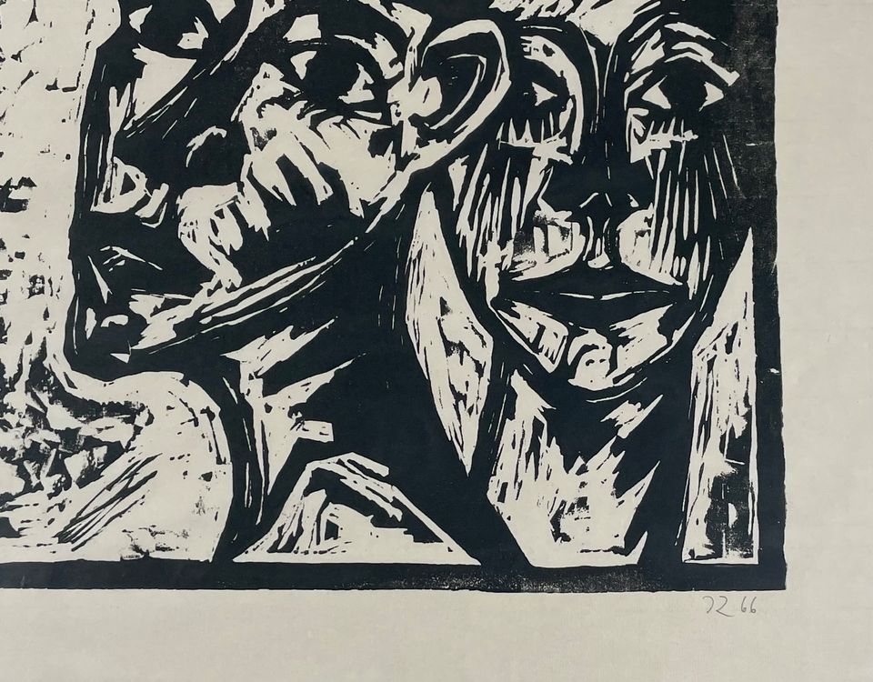 Interessanter Holzschnitt mit Gesichter unleserlich Signiert (Gebraucht) in Root für CHF 35 ...