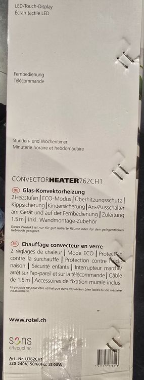 Rotel Glas-Konvektorheizung 2000W für 25 m2 Fernbedienung (Neu und ...