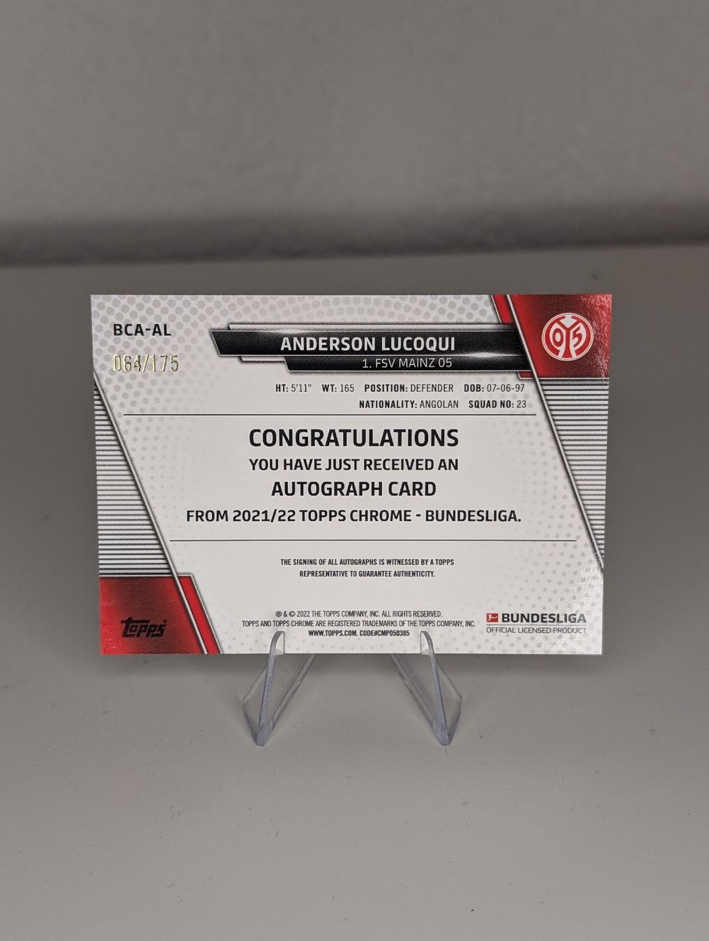 Anderwon Lucoqui RC 64/175 Auto FSV Mainz 05 Topps Chrome (Neu (gemäss ...