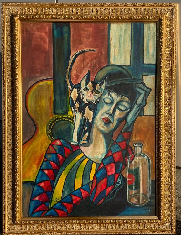 Harlekin mit Katze grosses Gemälde unleserlich Signiert (Gebraucht) in Root für CHF 350 – mit ...