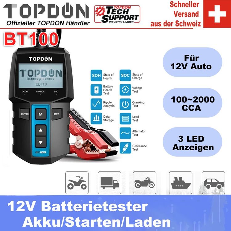 TOPDON BT 100 Auto Batterie Tester 12V 100-2000 CCA Digital (Neu und ...