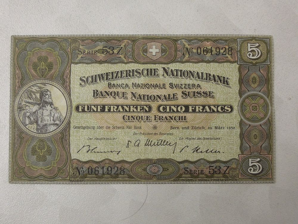 CH Banknote 5 Franken 1952 sehr wenig gebraucht | Kaufen auf Ricardo