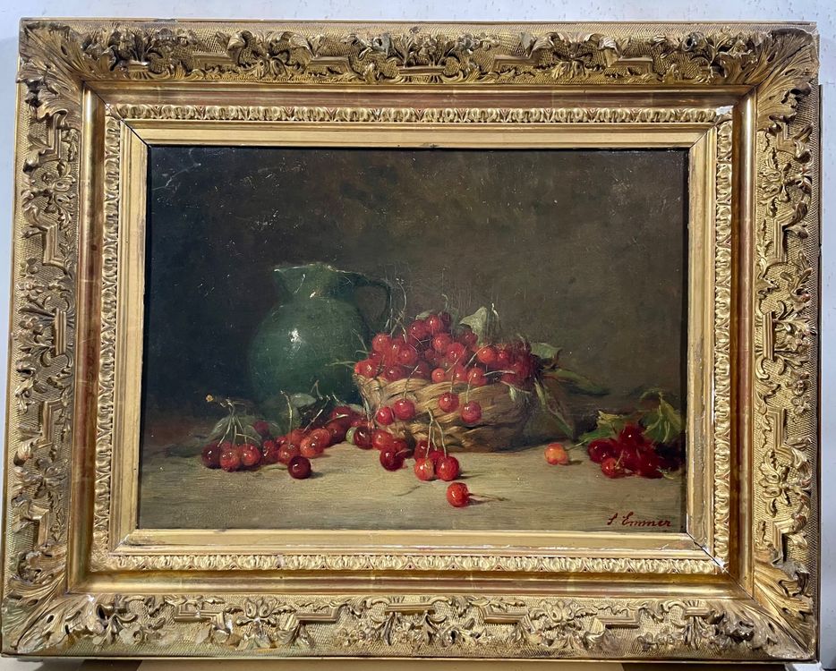 Antikes Stillleben Gemälde mit Kirschen unleserlich Signiert | Kaufen auf Ricardo