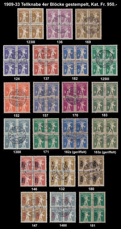 Tellknabe 4er Vollstempel Kat. Fr. 950.- (Gebraucht) in Eskisehir/Türkei für CHF 34 – mit ...