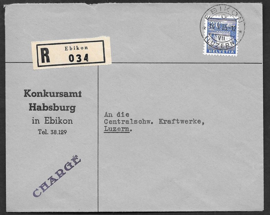 Ebikon Bedarfsbrief Konkursamt Habsburg 14.5.1935 (Gebraucht) in Olten für CHF 4 – mit Lieferung ...
