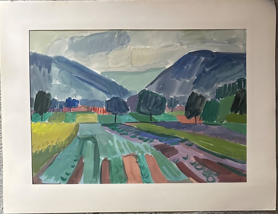 Josef Knecht (1913) Grosse Landschafts Aquarell (Gebraucht) in Root für ...